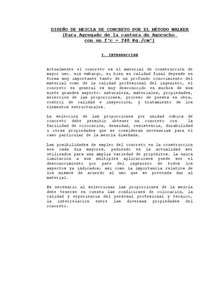 Diseno de Mezcla Metodo Walker PDF | PDF | Hormigón | Cemento