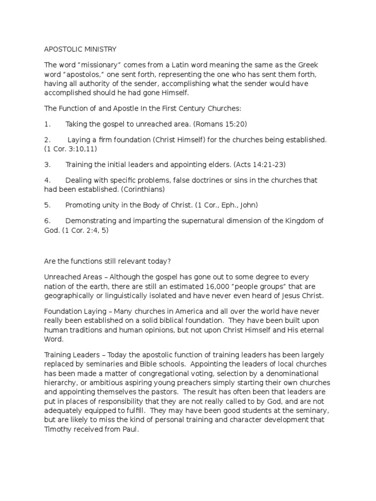 Relevance of Apostolic Ministry Today | PDF