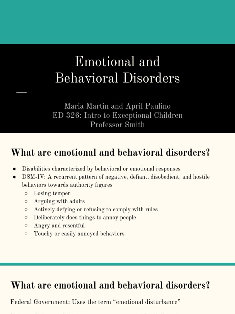 Emotional and Behavioral Disorders Powerpoint Presentation | PDF | Anti ...