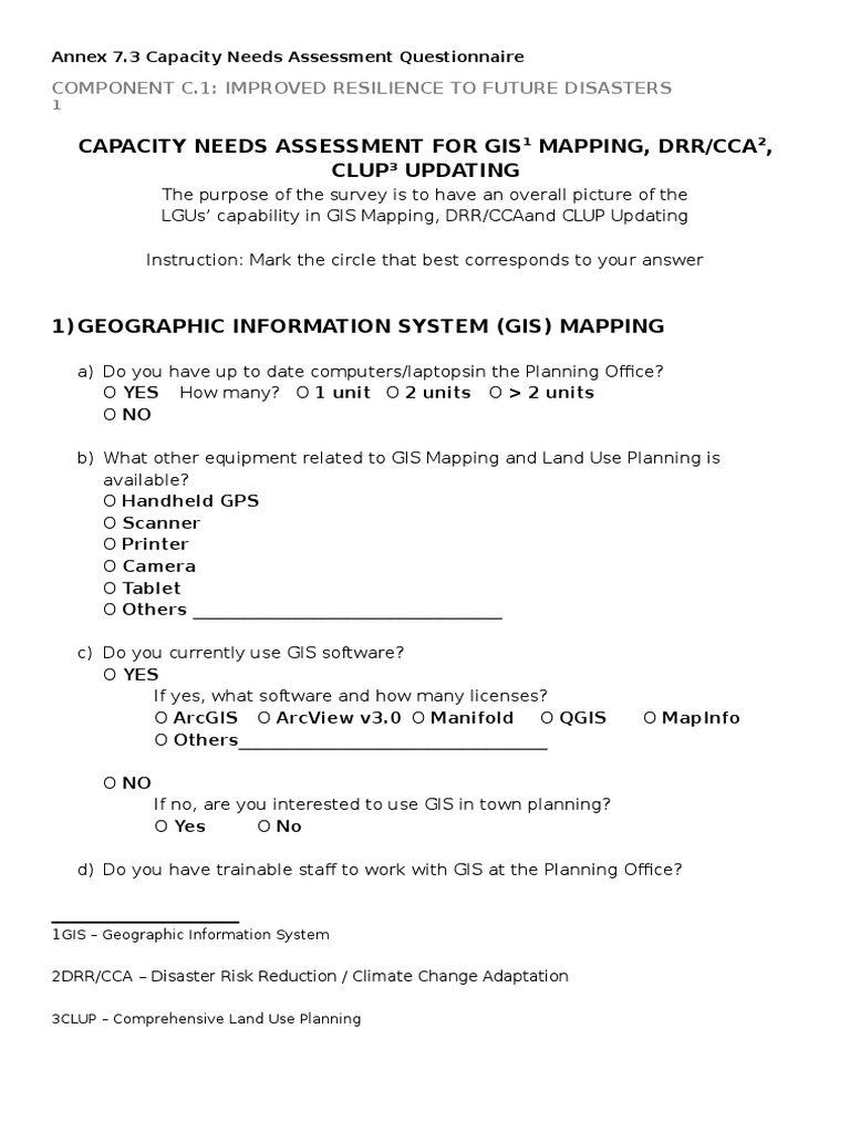Capacity Needs Assessment Questionnaire | PDF | Emergency Management ...