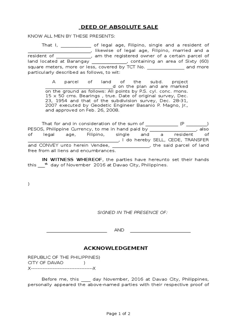 Deed of Sale Draft | PDF
