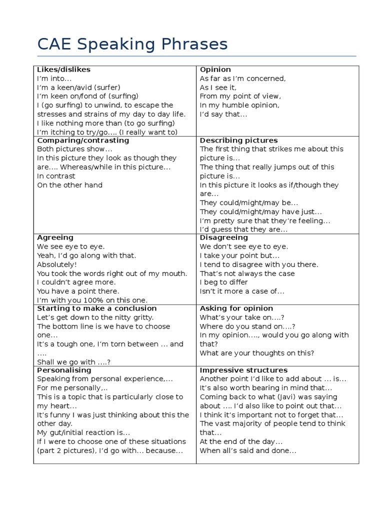 Cae Speaking Phrases | PDF