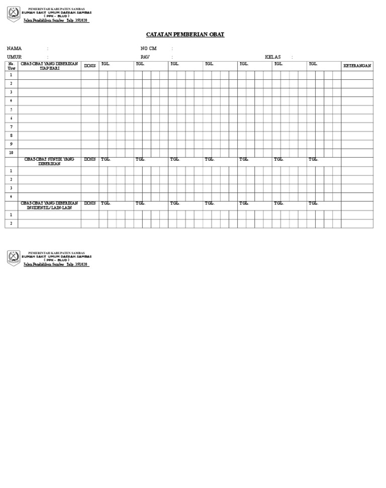 Catatan Pemberian Obat | PDF