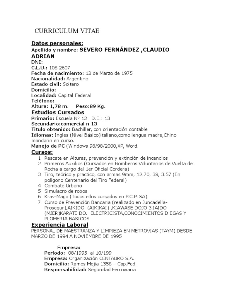 Curriculum Vitae Claudio Severo Fernández | PDF | Derecho