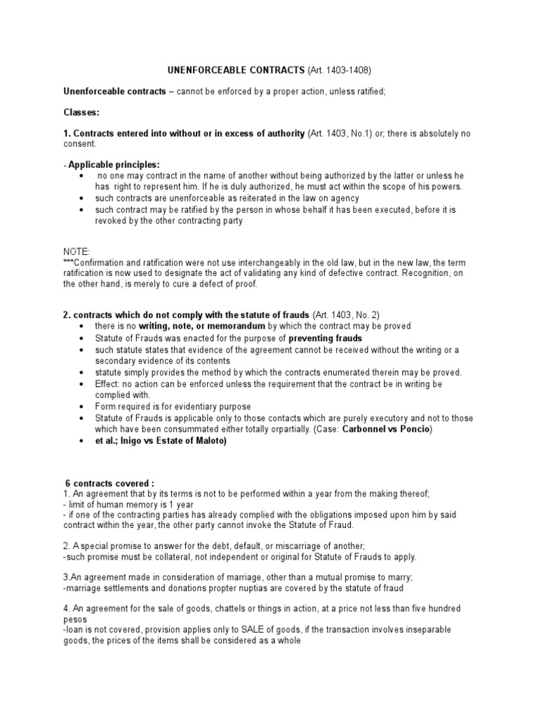 Analysis of Unenforceable Contracts Due to Lack of Authority, Non ...