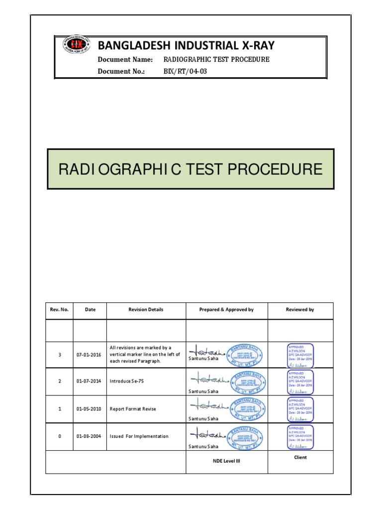 BIX - RT Procedure | PDF | Radiography | Nondestructive Testing