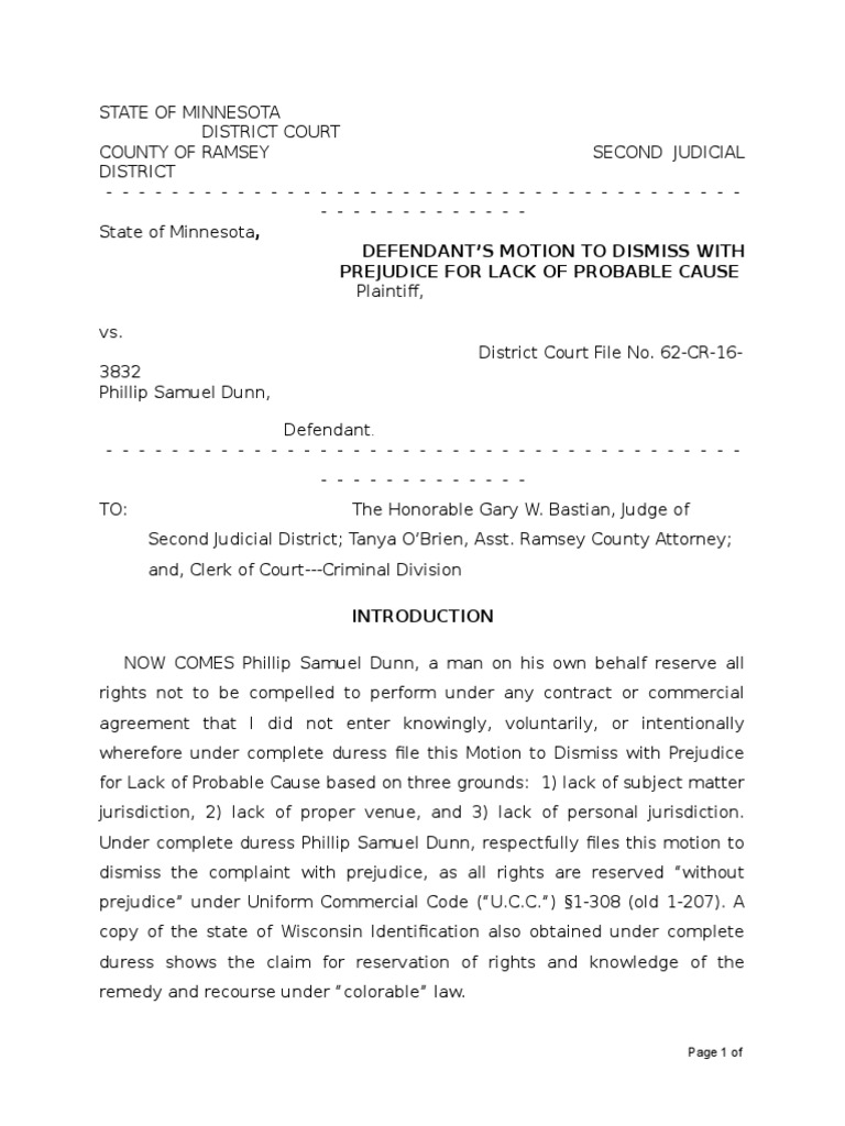 Defendant'S Motion To Dismiss With Prejudice For Lack of Probable Cause Plaintiff | PDF ...