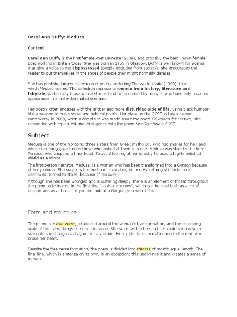 Carol Ann Duffy | Medusa | Poetry