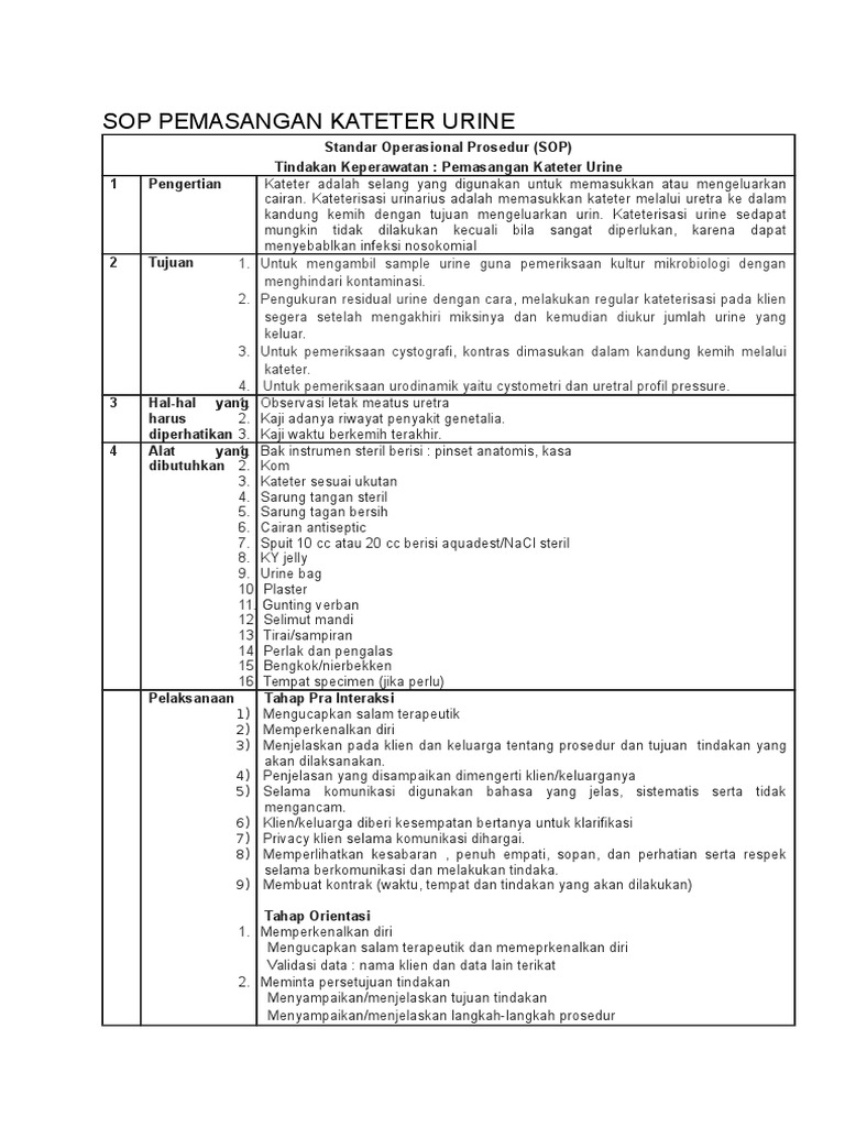 Sop Pemasangan Kateter Urine | PDF