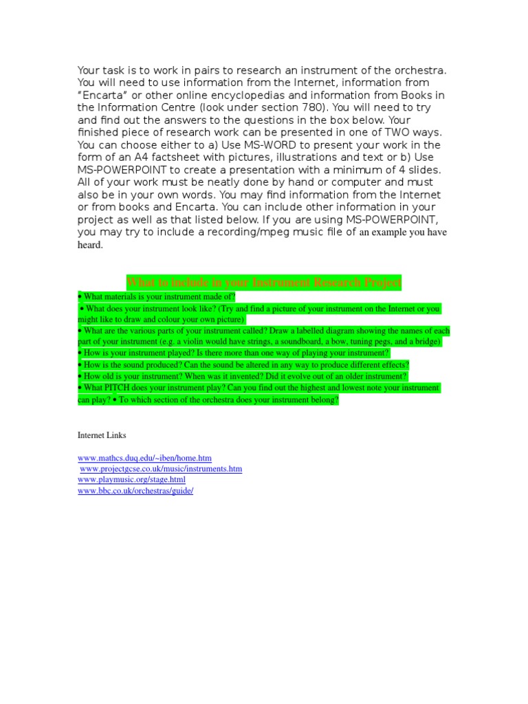Orchestra Instrument Research Guide | PDF