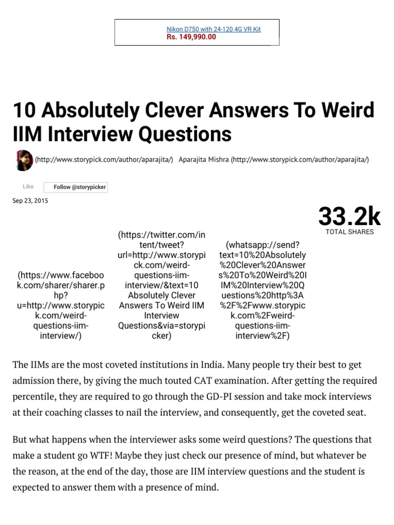 10 Absolutely Clever Answers To Weird IIM Interview Questions | PDF
