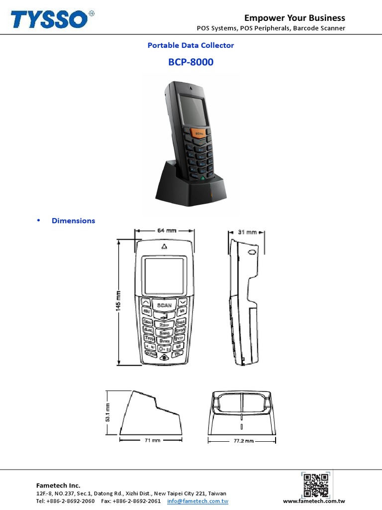 Fametech BCP-8000 Barcode Scanner Specs | PDF | Image Scanner | Barcode