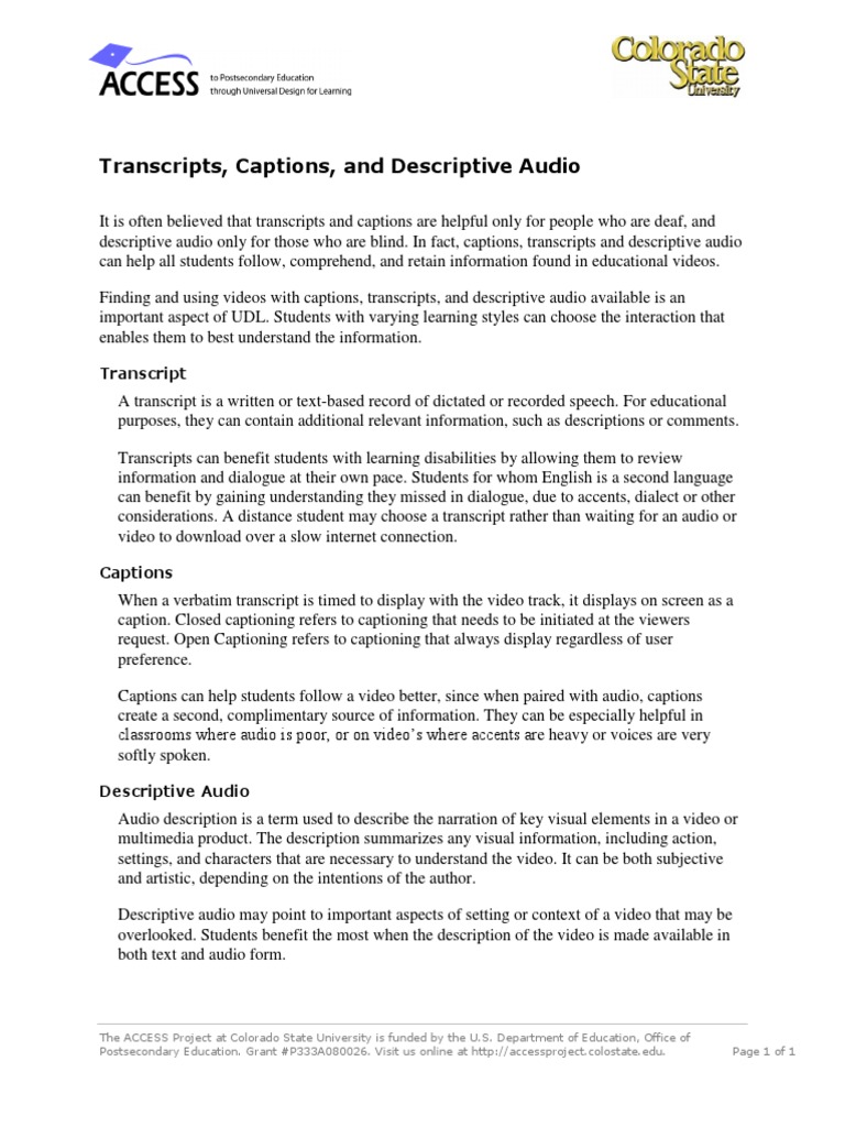 Transcripts Captions DescAudio | Download Free PDF | Human ...