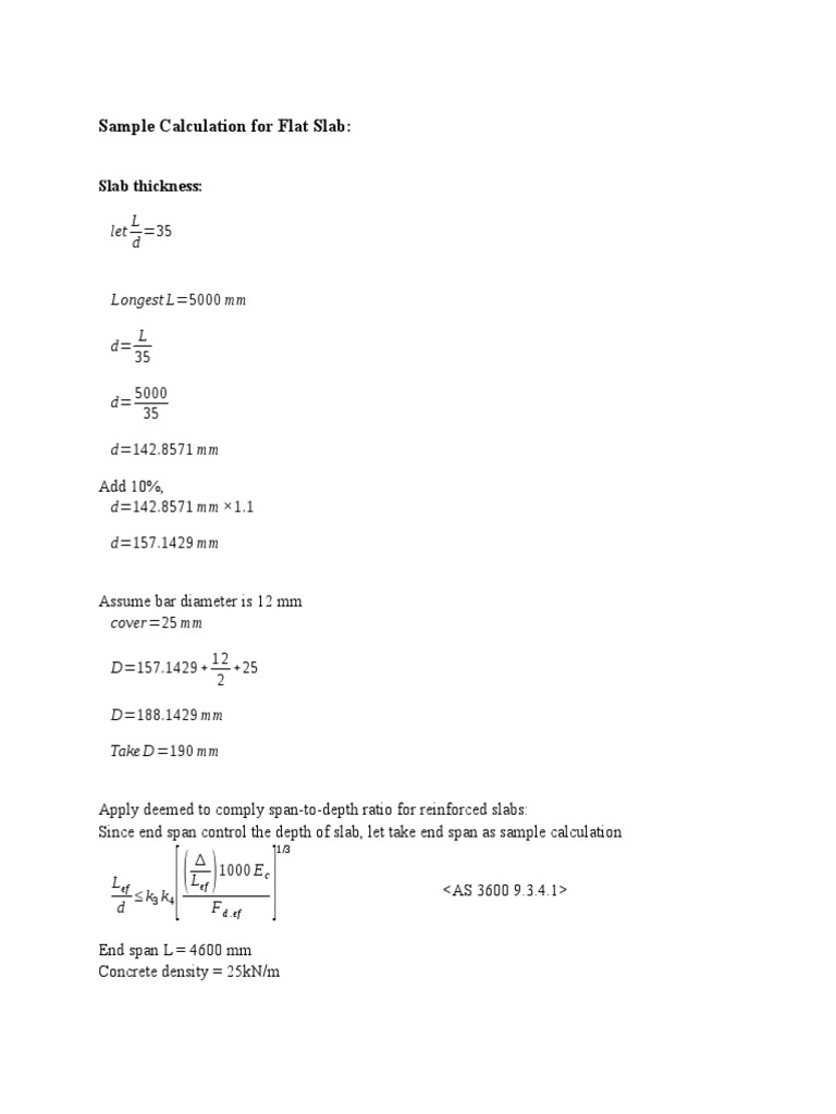 Flat Slab Design Calculation Example | PDF | Physics | Building Engineering