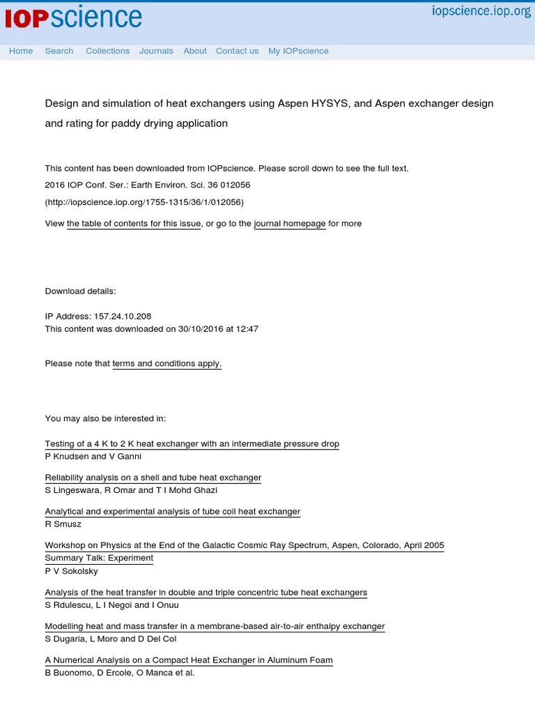 Design and Simulation of Heat Exchangers Using Aspen HYSYS, and Aspen Exchanger Design | PDF ...