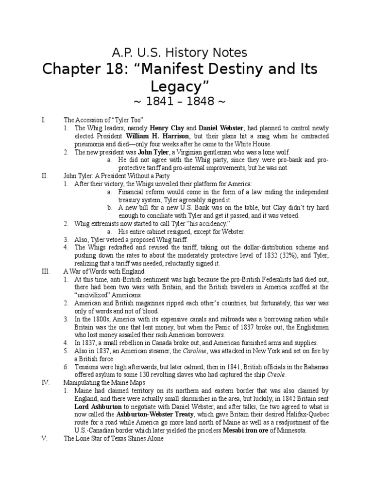 Chapter 18: "Manifest Destiny and Its Legacy": A.P. U.S. History Notes ...