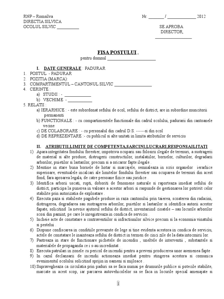 Model fisa post padurar.doc