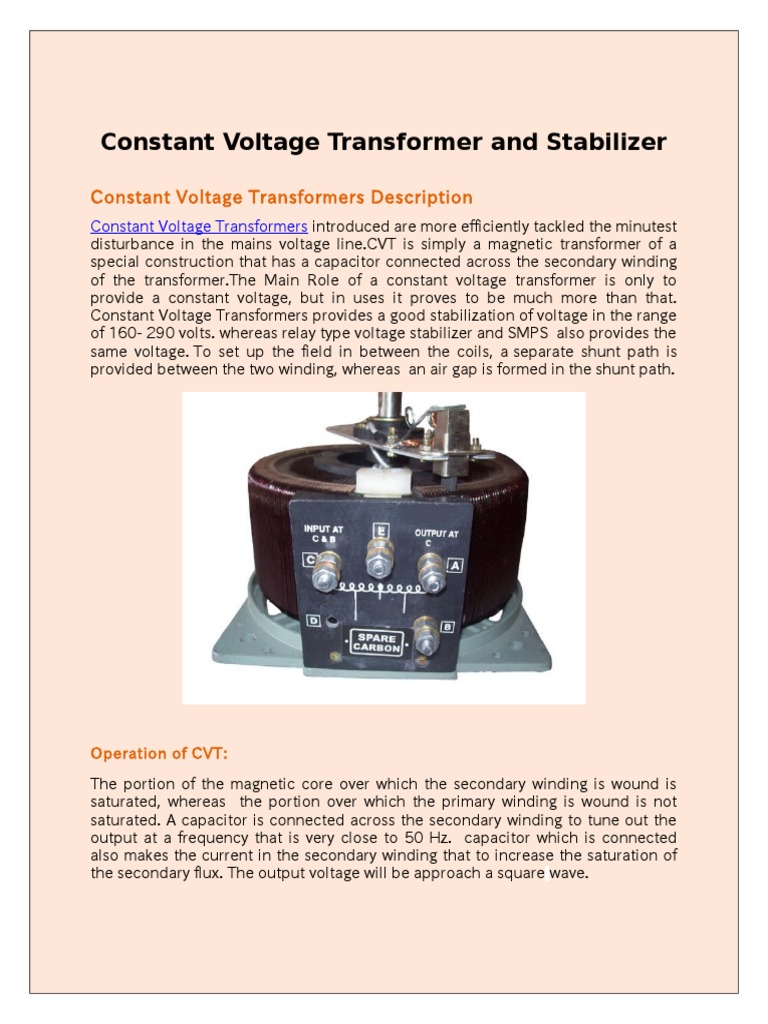 Constant Voltage Transformer and Stabilizer | PDF | Transformer ...
