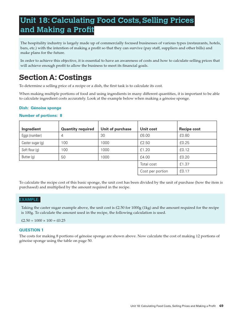 Unit 18: Calculating Food Costs, Selling Prices and Making A Profit ...