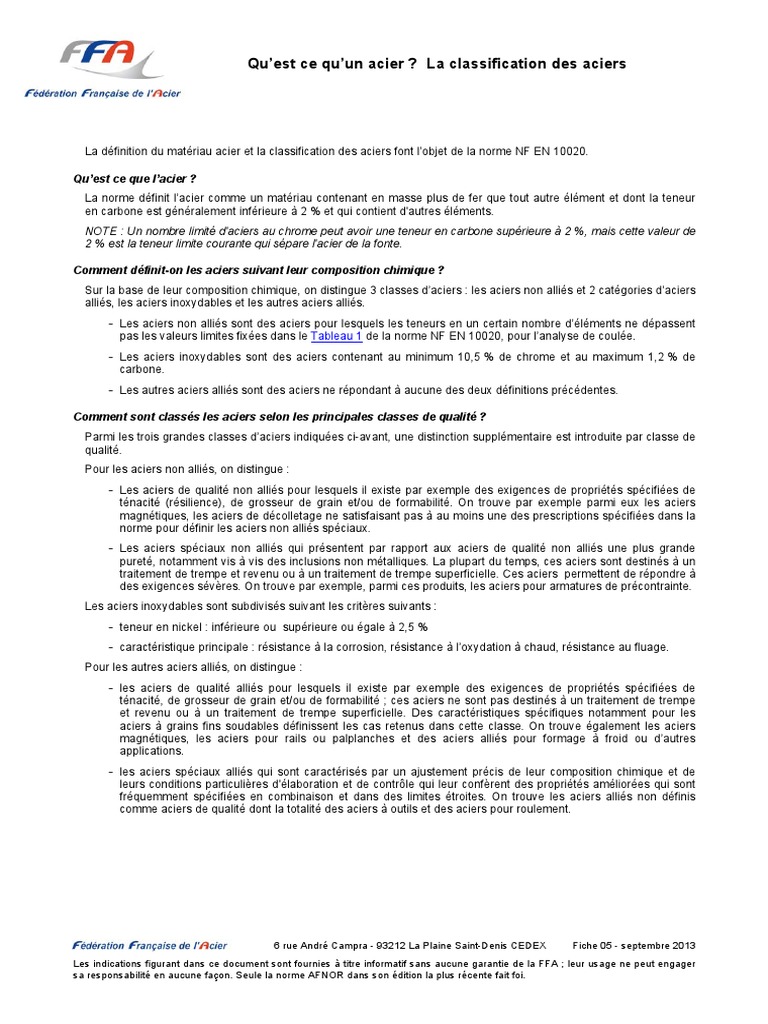 Classification Aciers | PDF