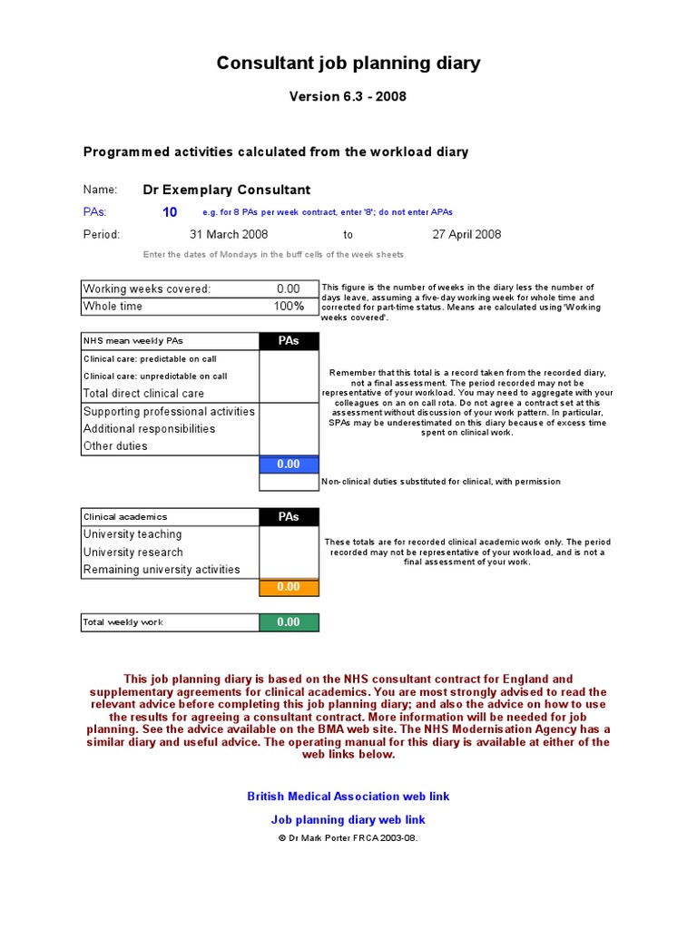 Consultant Job Planning Diary V 63 | PDF | National Health Service ...