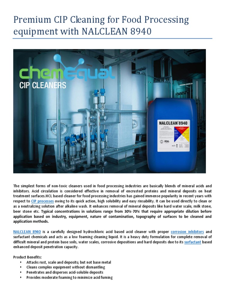 Premium CIP Cleaning For Food Processing Equipment With NALCLEAN 8940 ...