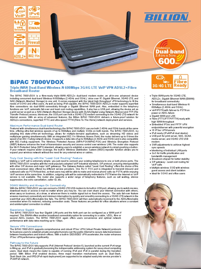 Billion 7800VDOX VoIP and VPN Triple WAN Dual Band Wireless N Gigabit ...
