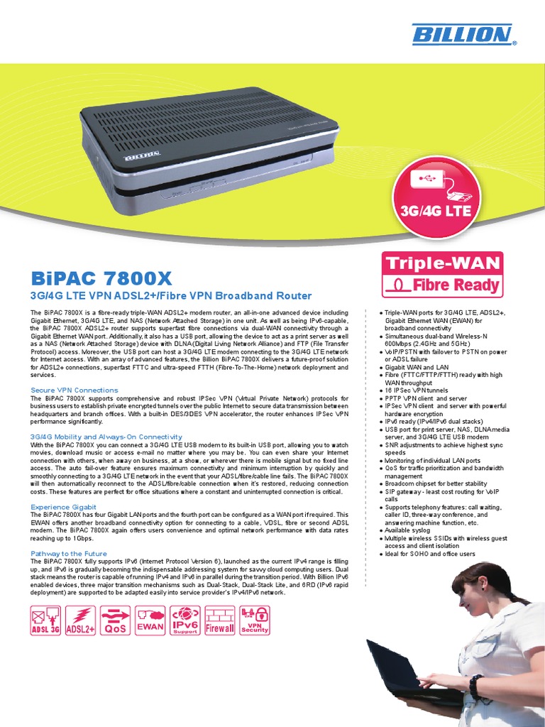 Billion 7800X 3G/4G LTE VPN ADSL2+/Fibre Broadband Router | PDF | I Pv6 ...