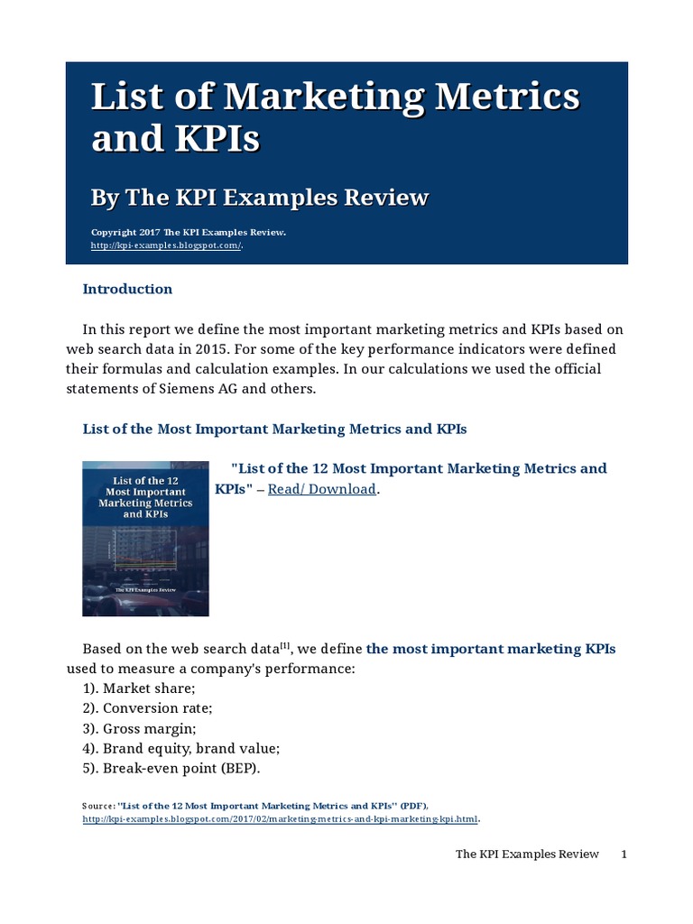 List of Marketing Metrics and KPIs: Marketing KPI, Examples of KPI for ...