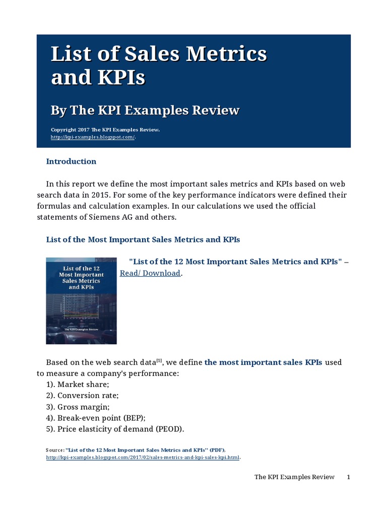 List of Sales Metrics and KPIs: Sales KPI, Examples of KPI for Sales ...