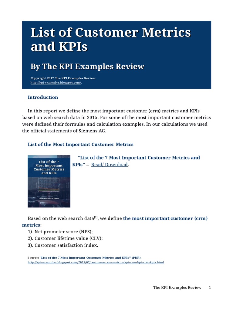 List of Customer Metrics and KPIs: CRM Metrics, KPI, CRM KPI, Examples ...