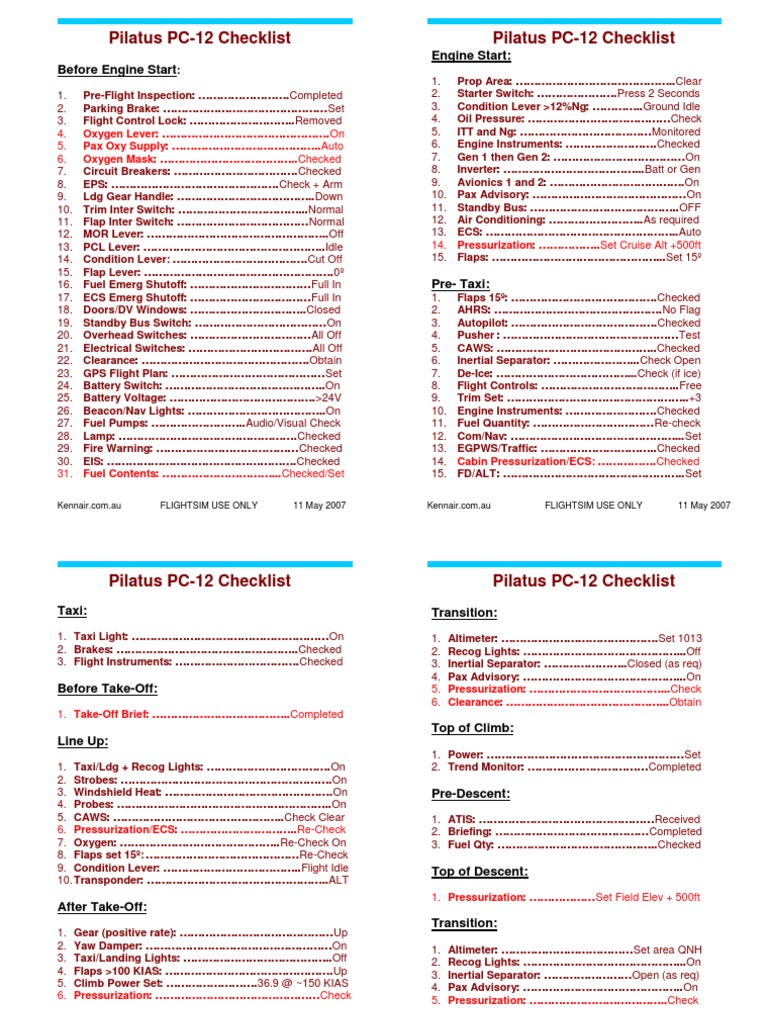 PC12 Checklist PDF | PDF | Takeoff | Flap (Aeronautics)