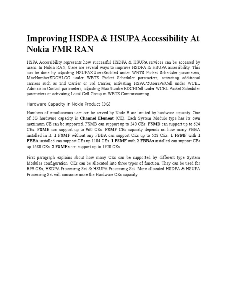 Nokia RAN HSPA Accessibility Guide | PDF