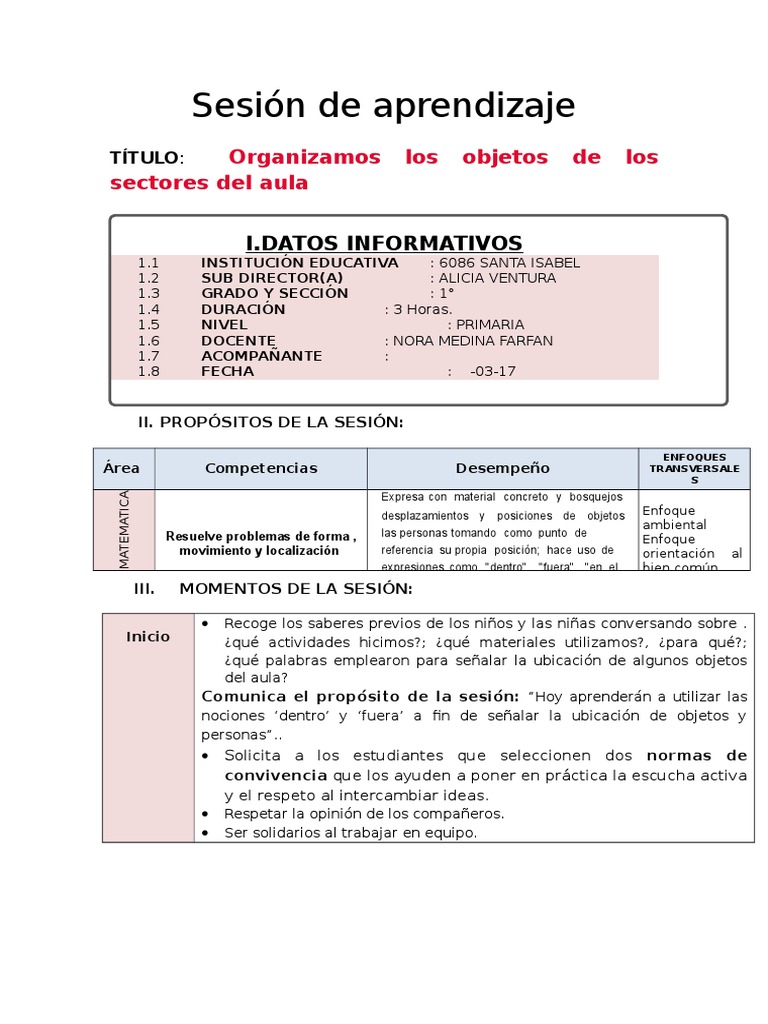 Sesión de Aprendizaje de Matematica | PDF | Aprendizaje | Maestros