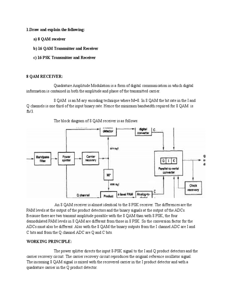 1.draw and Explain The Following: A) 8 QAM Receiver B) 16 QAM ...