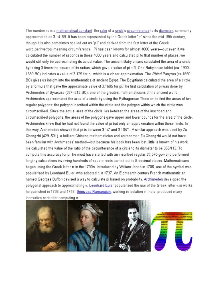 history of pi | Pi | Area