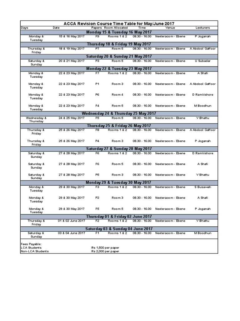 LCA Crash Course Time Table June 2017 | PDF | Disabled Sports | Sports