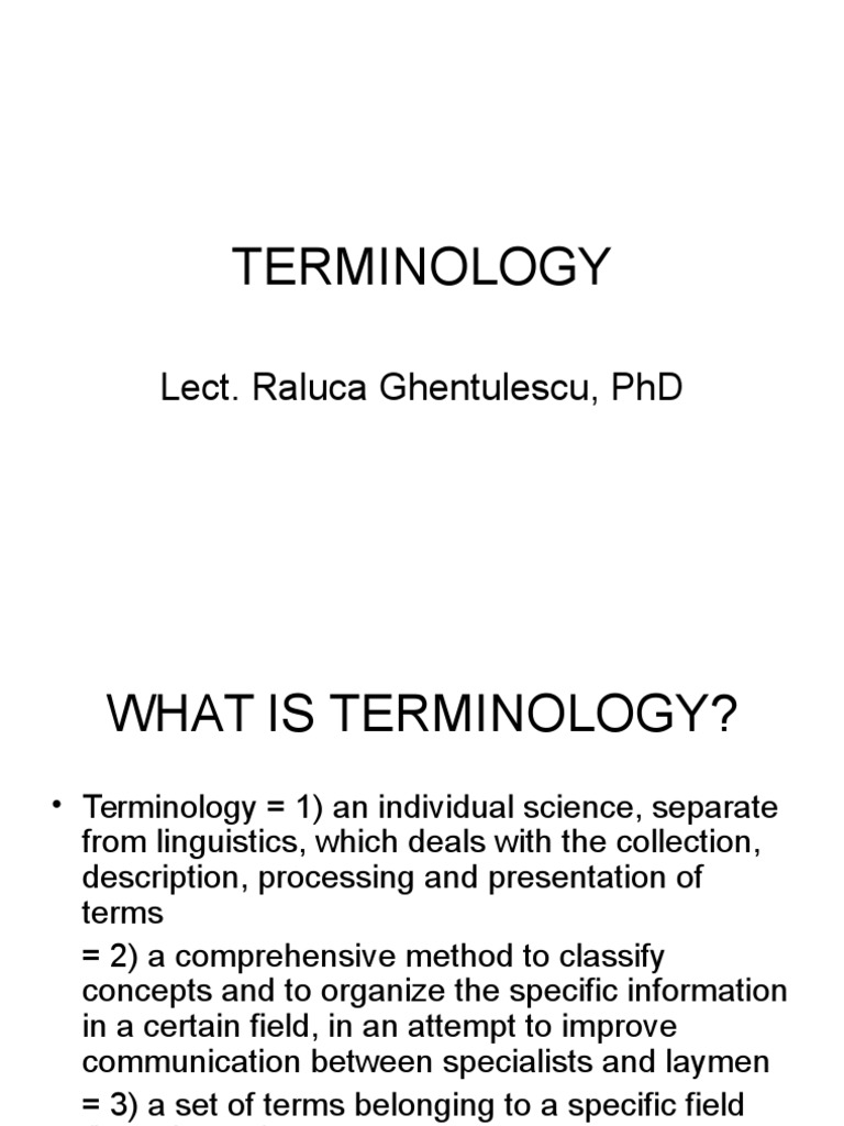Terminology: Lect. Raluca Ghentulescu, PHD | PDF | Definition | Dictionary