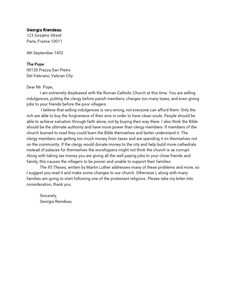 Letter to Pope on Church Corruption | PDF