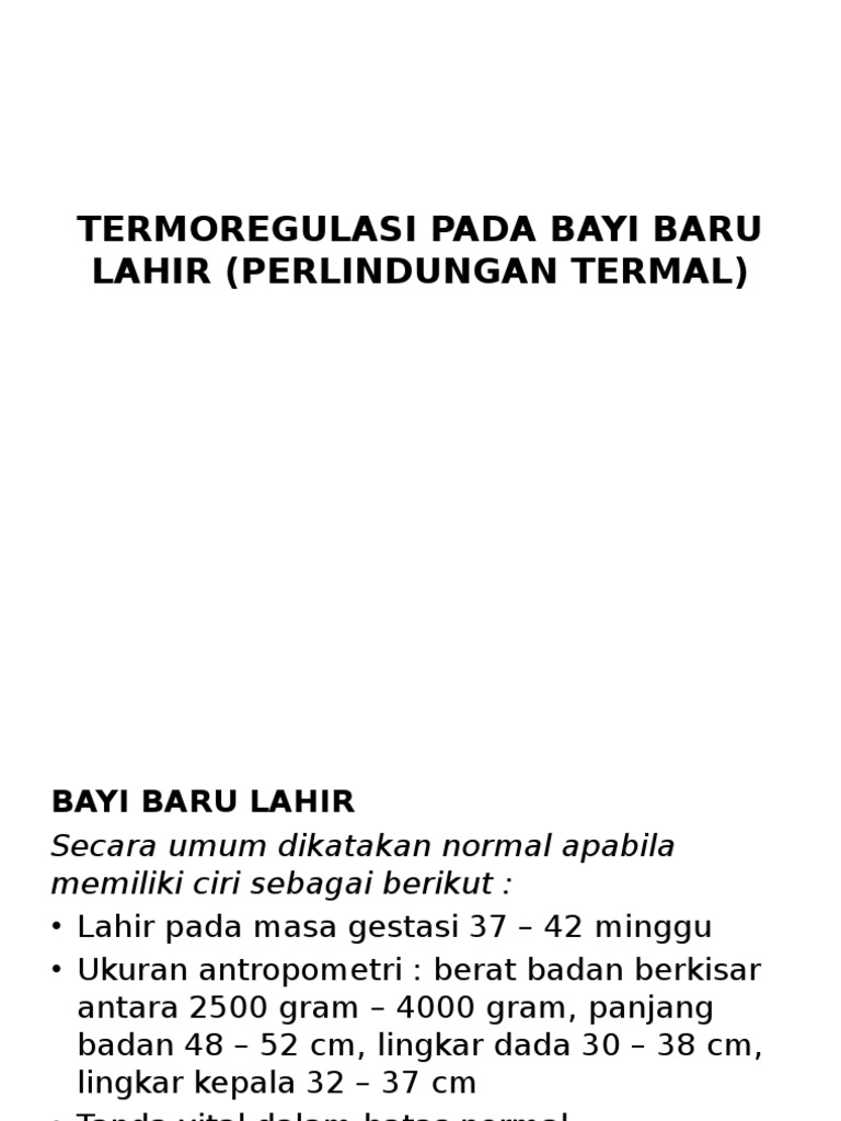 Termoregulasi Pada Bayi Baru Lahir (Perlindungan Termal | PDF