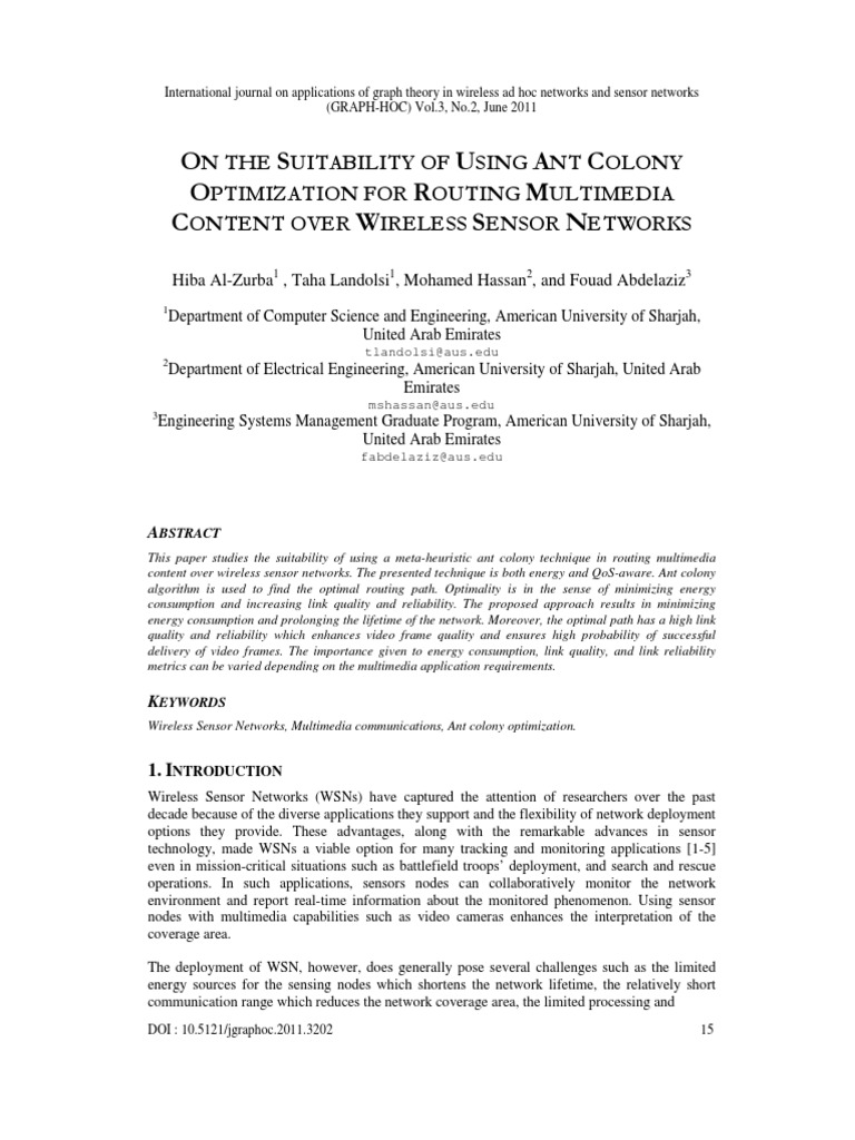 Routing multimedia over WSN using ant colony optimization | PDF ...