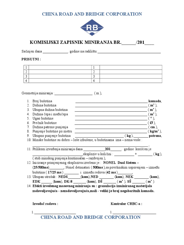 Komisijski Zapisnik Miniranja Final | PDF