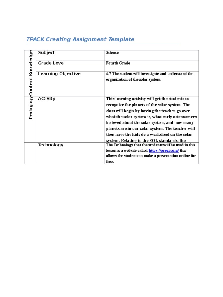 Tpack Lesson Plan 1 | PDF | Planets | Teaching