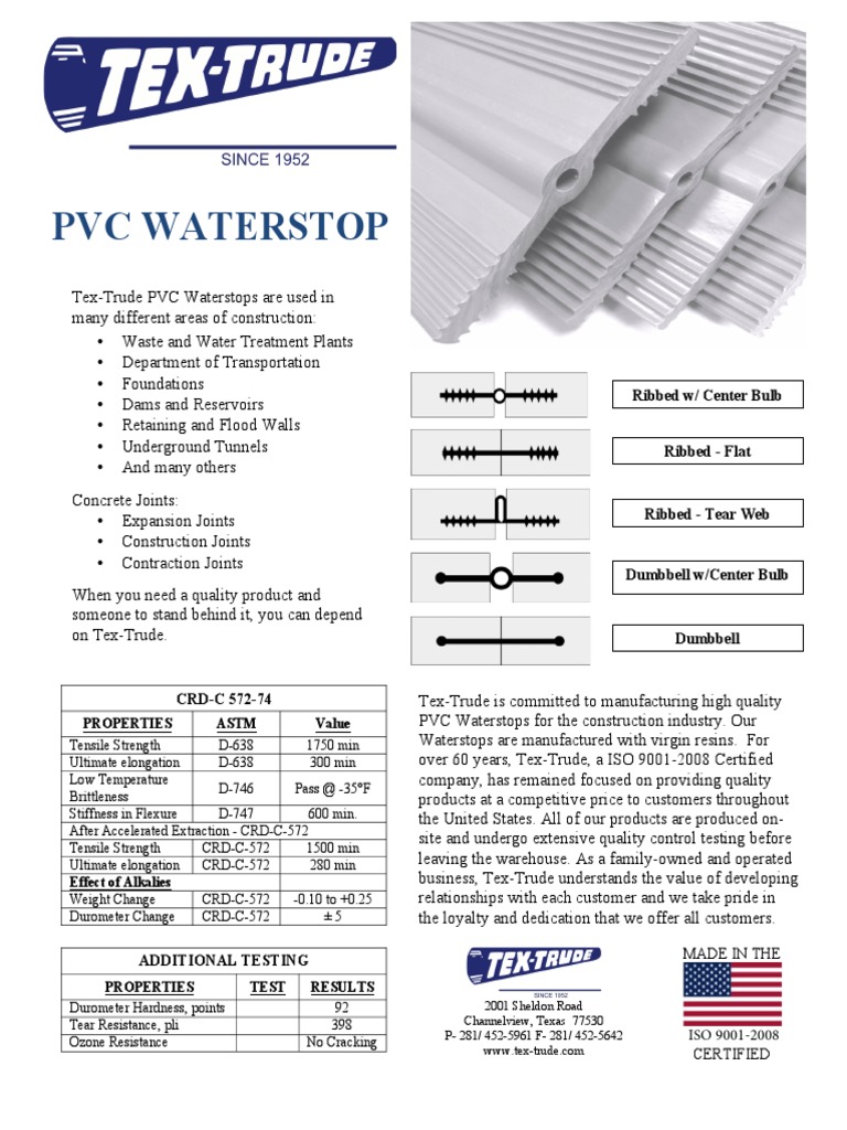 Waterstop+Data+Sheet+6.20.12.pdf | Polyvinyl Chloride | Materials