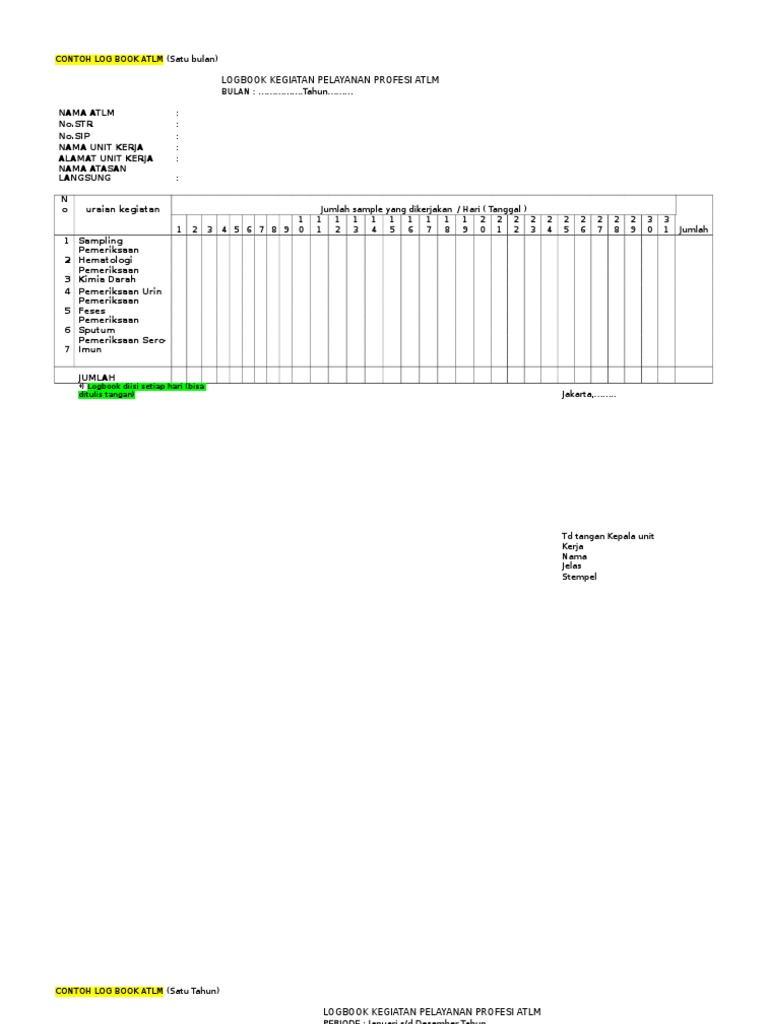 Contoh Log Book Atlm