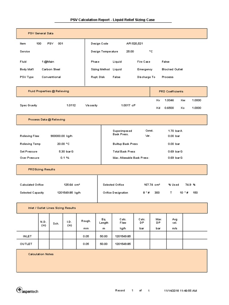 Data Sheet PSV | Chemical Engineering | Civil Engineering