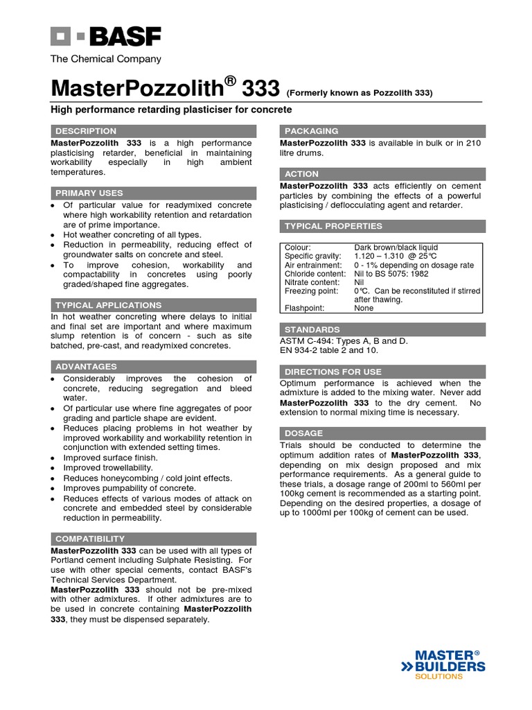 Master Pozzolith 333 | PDF | Concrete | Specification (Technical Standard)