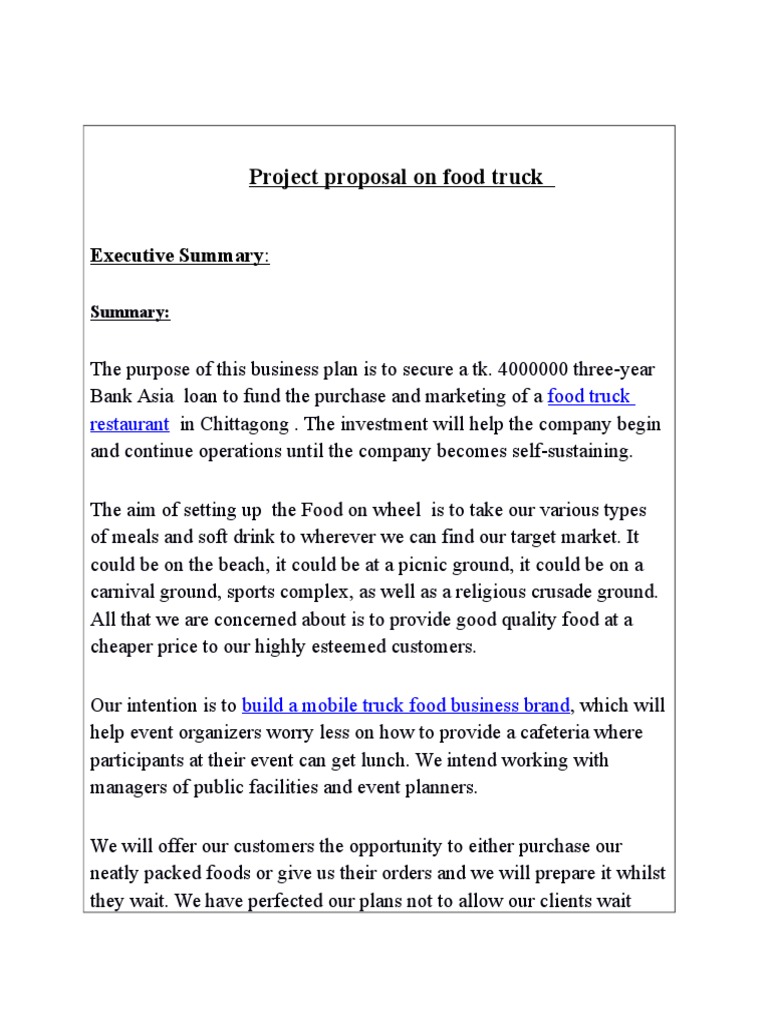 Food Truck Business Proposal in Chittagong | PDF | Food Truck | Sales