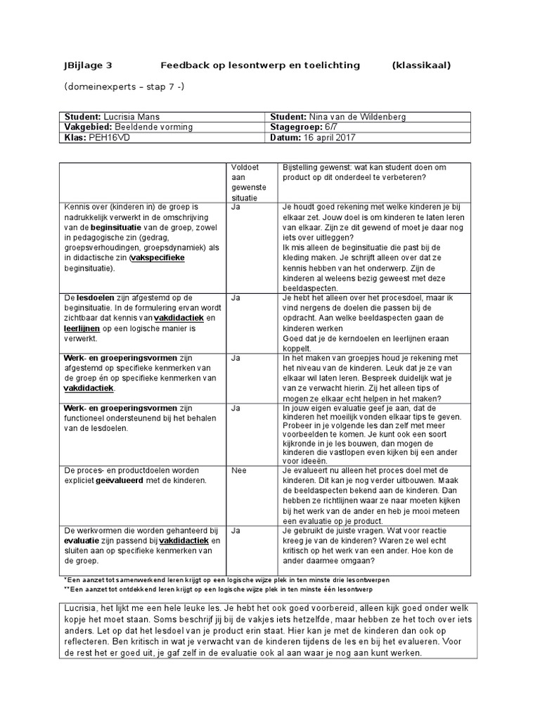 Feedback Formulier Bvo | PDF