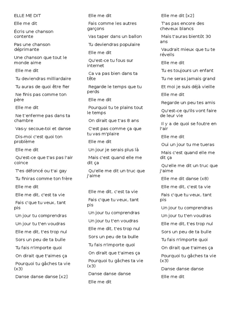 Chanson Elle Me Dit (Mika) | PDF | Loisirs